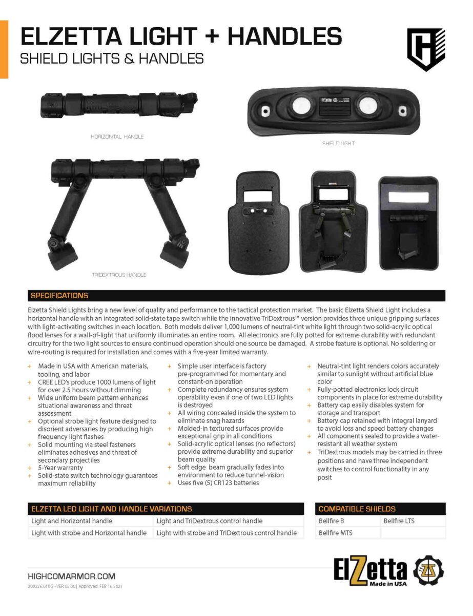 Elzetta Shield Light & Handles Product Spec | HighCom Armor